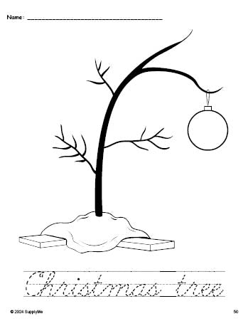 FREE Printable Christmas Tree Christmas Coloring Page and Cursive Word ...