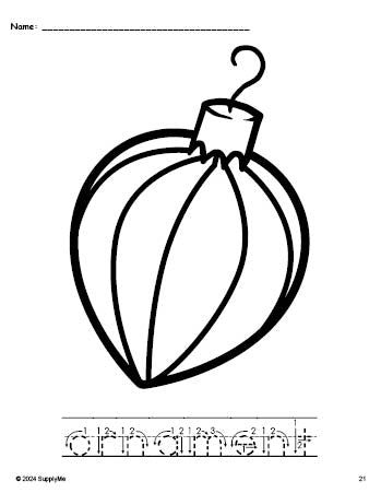 FREE Printable Ornament Christmas Coloring Page and Word Tracing ...