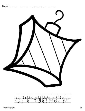 FREE Printable Ornament Christmas Coloring Page and Word Tracing ...