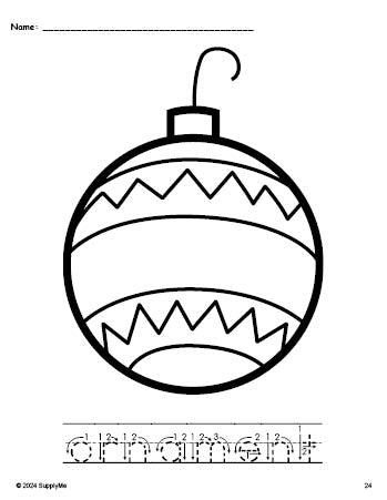 FREE Printable Ornament Christmas Coloring Page and Word Tracing ...