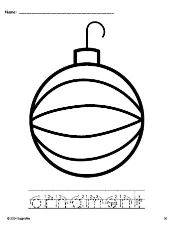 FREE Printable Ornament Christmas Coloring Page and Word Tracing ...