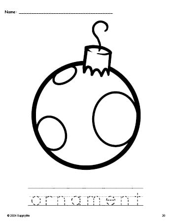 FREE Printable Ornament Christmas Coloring Page and Word Tracing ...