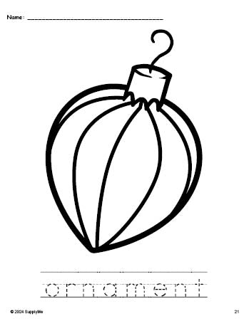 FREE Printable Ornament Christmas Coloring Page and Word Tracing ...