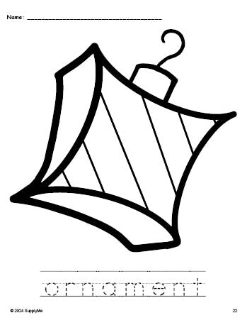 FREE Printable Ornament Christmas Coloring Page and Word Tracing ...