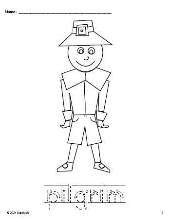 FREE Printable Pilgrim Thanksgiving Coloring Page and Word Tracing ...