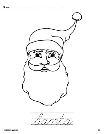 FREE Printable Santa Christmas Coloring Page and Cursive Word Tracing ...