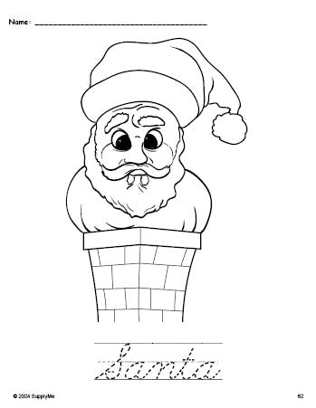FREE Printable Santa Christmas Coloring Page and Cursive Word Tracing ...