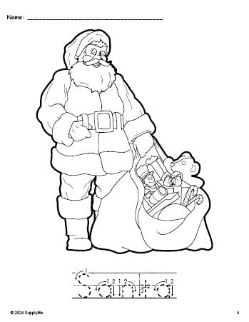 FREE Printable Santa Christmas Coloring Page and Word Tracing Worksheet ...