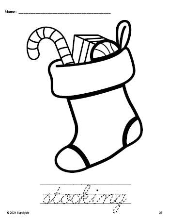 FREE Printable Stocking Christmas Coloring Page and Cursive Word ...