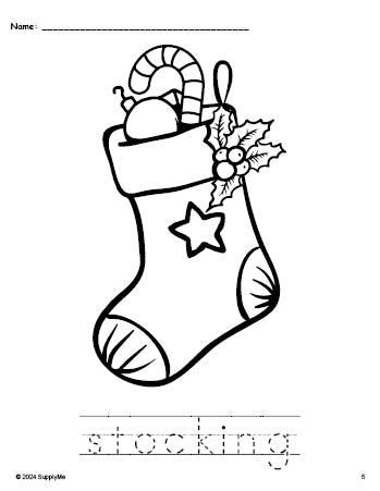 FREE Printable Stocking Christmas Coloring Page and Word Tracing ...
