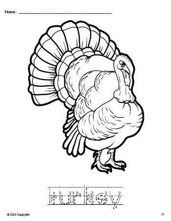 FREE Printable Turkey Thanksgiving Coloring Page and Word Tracing ...
