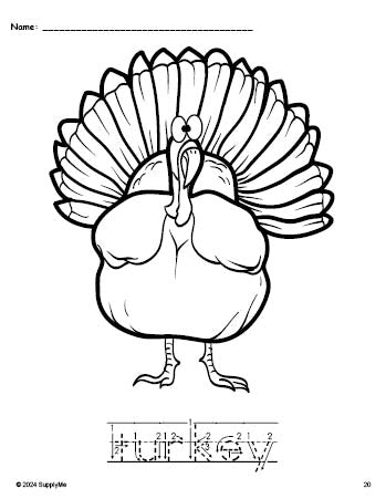 FREE Printable Turkey Thanksgiving Coloring Page and Word Tracing ...