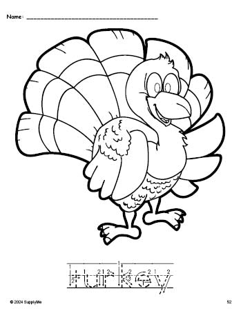 FREE Printable Turkey Thanksgiving Coloring Page and Word Tracing ...