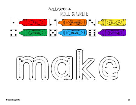 FREE Preschool Worksheet, Rainbow Roll and Write Sight Word Tracing ...