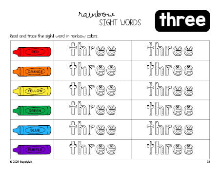 FREE Preschool Worksheet, Rainbow Sight Word Tracing Worksheet ...