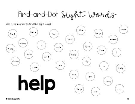 FREE Preschool Worksheet, Sight Word Dot Marker Printable Coloring Page ...