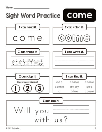 FREE Printable Preschool Sight Word Worksheet, Beginner Sight Word for ...
