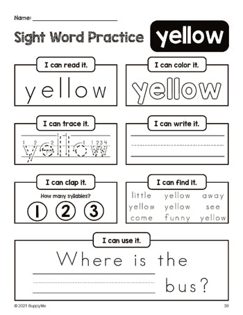 FREE Printable Preschool Sight Word Worksheet, Beginner Sight Word for ...