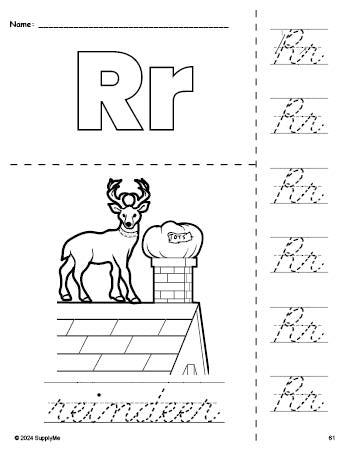 FREE Printable Reindeer Christmas Coloring Page and Cursive Letter ...