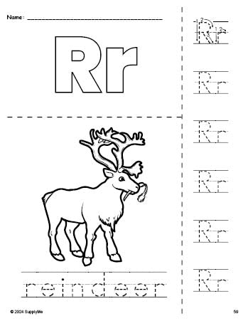 FREE Printable Reindeer Christmas Coloring Page and Letter Tracing ...