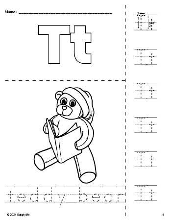 FREE Printable Teddy Bear Christmas Coloring Page and Letter Tracing ...
