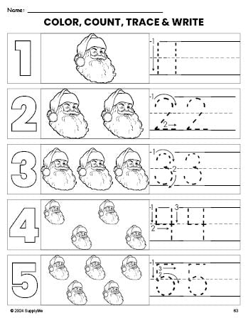 FREE Printable Santa Christmas Coloring Page and Number Tracing ...