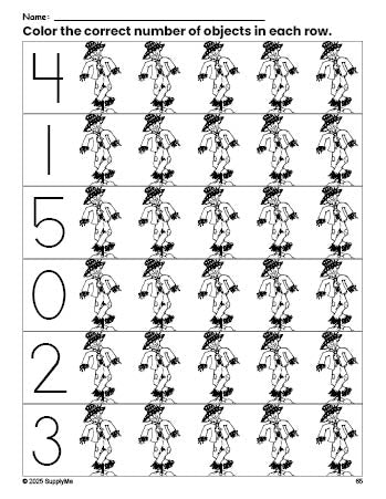 FREE Scarecrow Count and Color Worksheet for Preschoolers, Fall ...