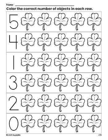 FREE Shamrock Count and Color Worksheet for Preschoolers, St. Patrick's ...