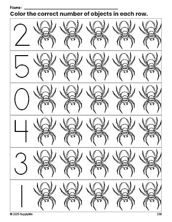 FREE Spider Count and Color Worksheet for Preschoolers, Halloween ...
