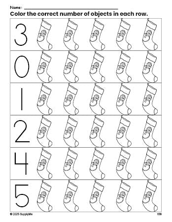 FREE Stocking Count and Color Worksheet for Preschoolers, Christmas ...