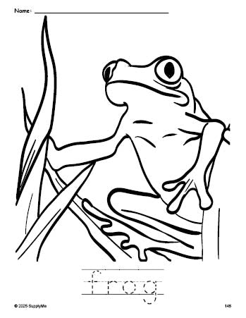 FREE Printable Frog Coloring Page and Word Tracing Worksheet, Perfect ...