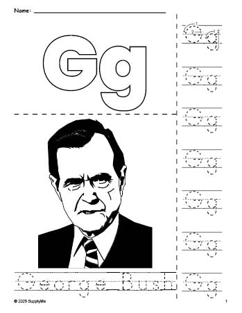 FREE Printable George Bush Presidents' Day Coloring Page and Letter ...