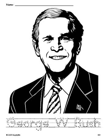 FREE Printable George W Bush Presidents' Day Coloring Page and Word ...