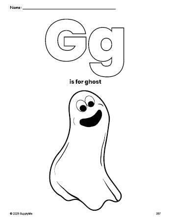 FREE Printable Ghost Halloween Coloring Page, Letter G Coloring Page ...