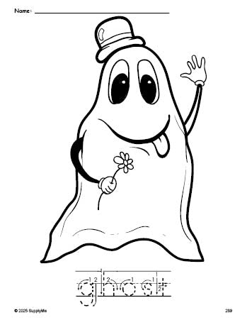 FREE Printable Ghost Halloween Coloring Page and Word Tracing Worksheet ...