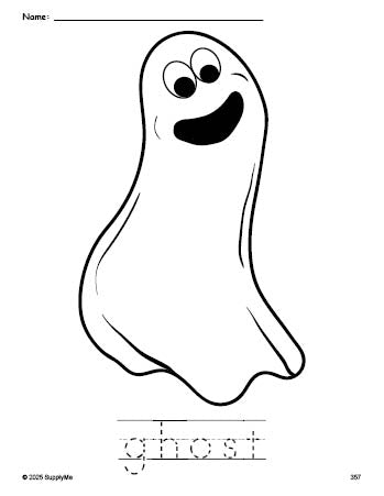 FREE Printable Ghost Halloween Coloring Page and Word Tracing Worksheet ...