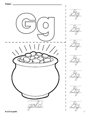 FREE Printable Gold St. Patrick's Day Coloring Page and Cursive Letter ...