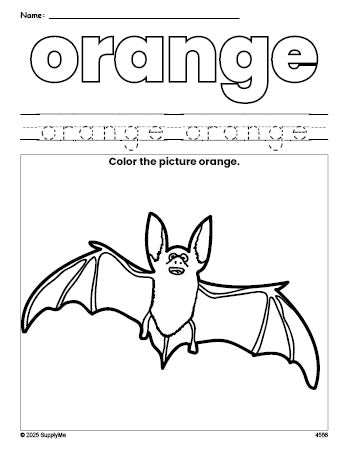 FREE Halloween Bat Color Orange Coloring Page and Color Worksheet ...