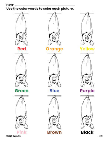 FREE Halloween Bat Coloring Page and Color Worksheet for Preschoolers ...