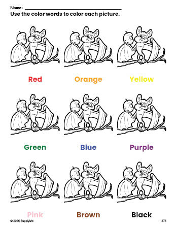 FREE Halloween Bat Coloring Page and Color Worksheet for Preschoolers ...