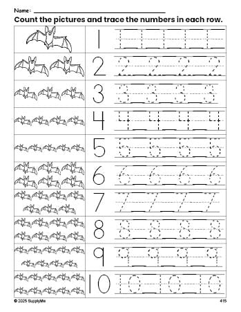 FREE Printable Halloween Bat Counting Worksheet for Preschool and Pre-K ...