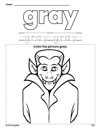FREE Halloween Dracula Color Gray Coloring Page and Color Worksheet ...
