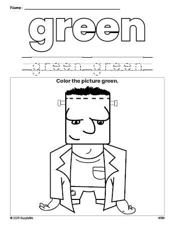 FREE Halloween Frankenstein Color Green Coloring Page and Color ...