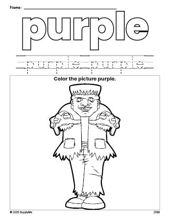 FREE Halloween Frankenstein Color Purple Coloring Page and Color ...