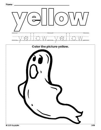 FREE Halloween Ghost Color Yellow Coloring Page and Color Worksheet ...