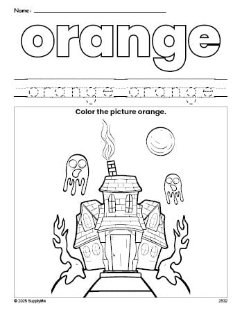 FREE Halloween Haunted House Color Orange Coloring Page and Color ...