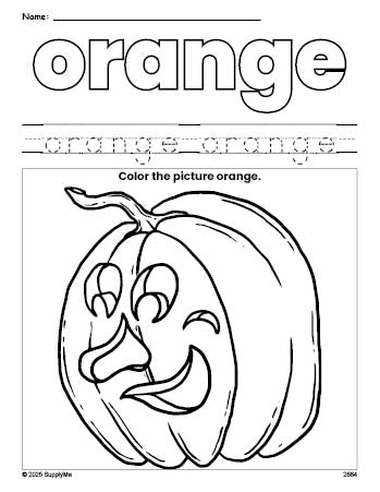 FREE Halloween Pumpkin Color Orange Coloring Page and Color Worksheet ...