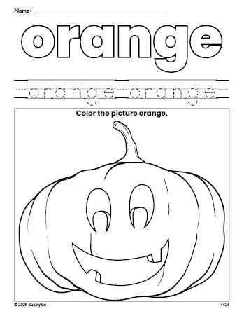 FREE Halloween Pumpkin Color Orange Coloring Page and Color Worksheet ...