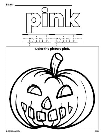 FREE Halloween Pumpkin Color Pink Coloring Page and Color Worksheet ...