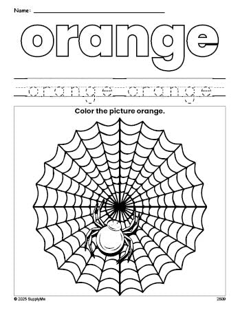 FREE Halloween Spider Color Orange Coloring Page and Color Worksheet ...